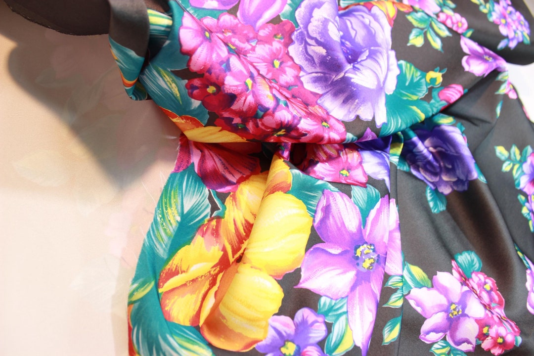 Floral Satin Fabric – Border Print Polyester, 150cm/59" Wide - Etsy
