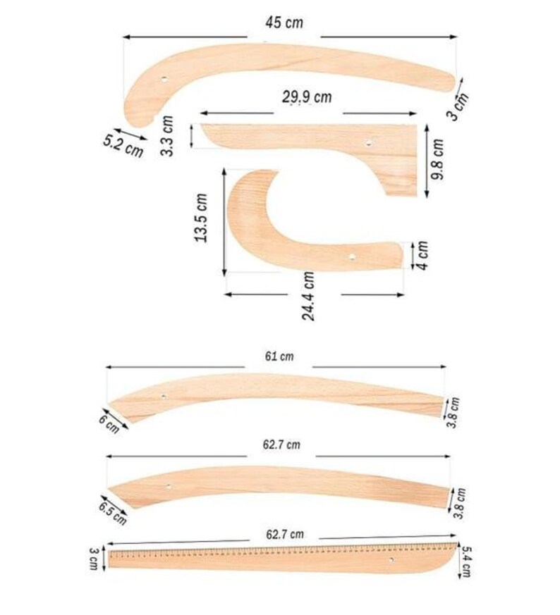 MDF Sewing Ruler Set, 7 PCS, Curve Rulers, Natural Wood Rulers, Sewing ...