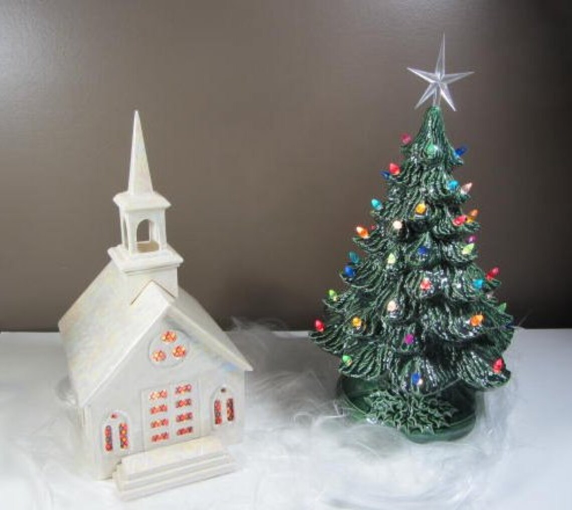 16-inch Vintage Ceramic Christmas Tree With Lights and Music Box ...