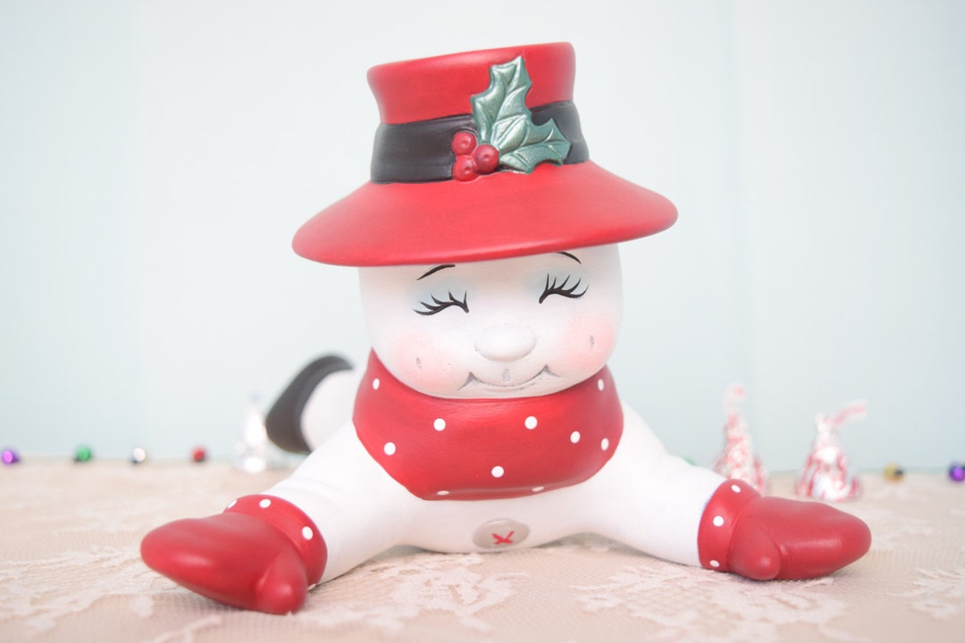 Snowman Sliding on His Belly - Top Hat Snowman - Red and White ...