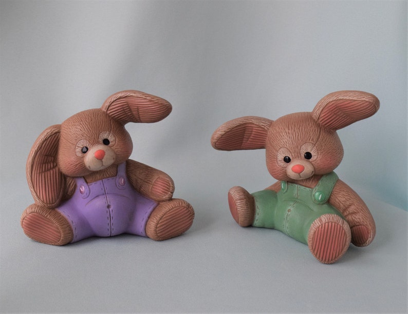 Ceramic Bunny Wearing Purple Bib Overalls Easter Bunny - Etsy