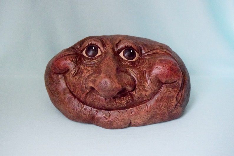 Rock Face Yard Art Grandpa Ceramic Stone Face With Green - Etsy