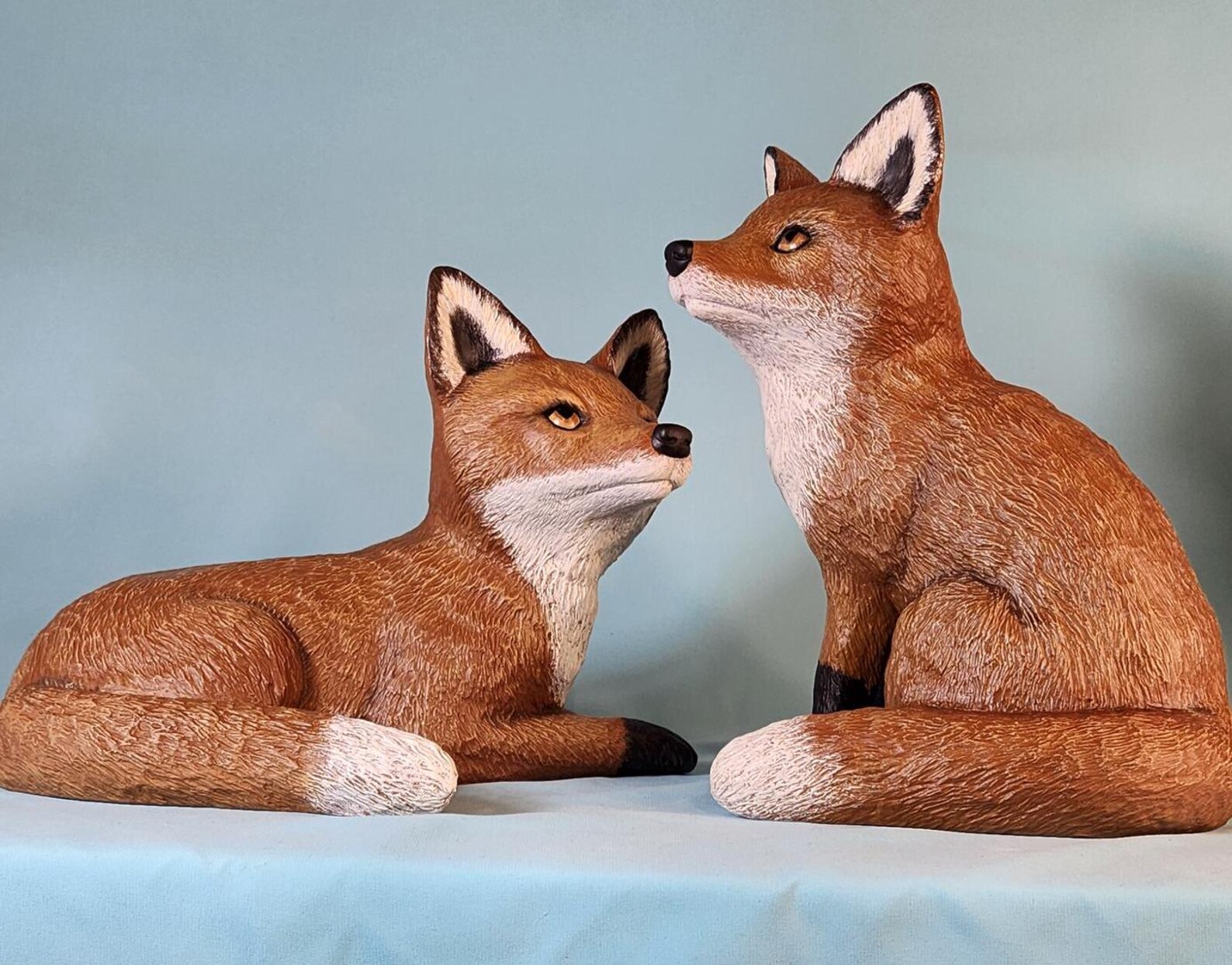 Realistic Red Fox Pair Sculpture: Handmade Woodland Animal Figurines ...