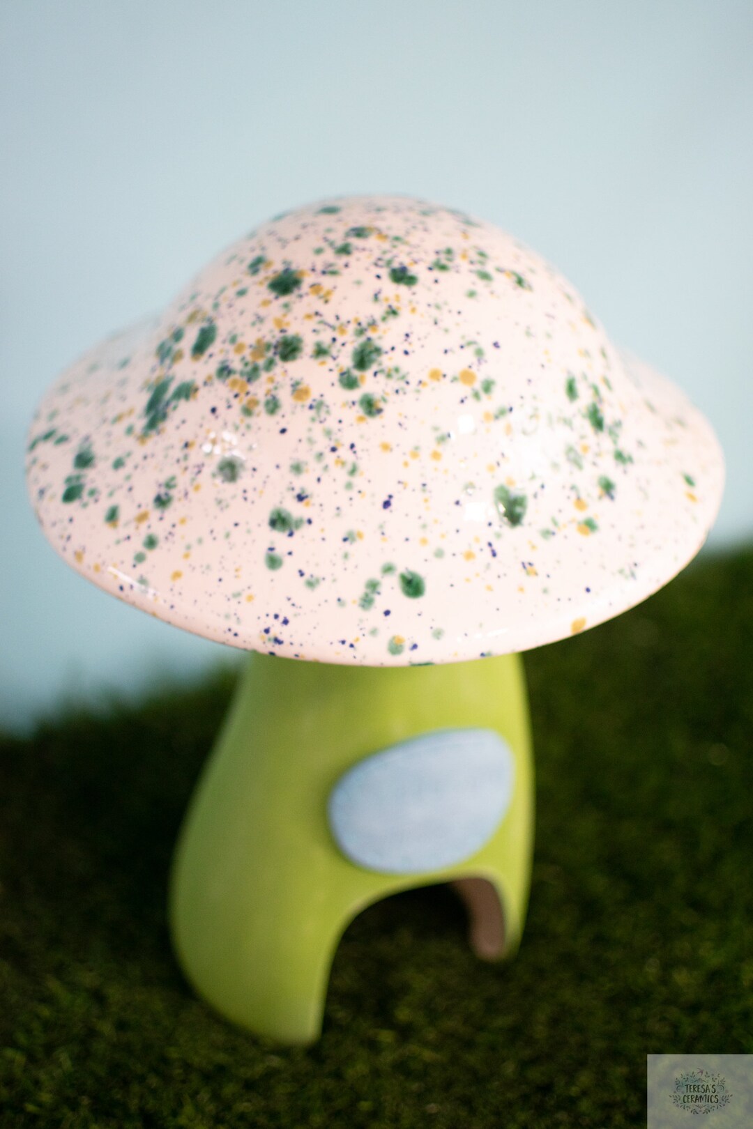 Toadstool Ceramic Mushroom | Large Garden Statue | Speckled Green Fungi ...