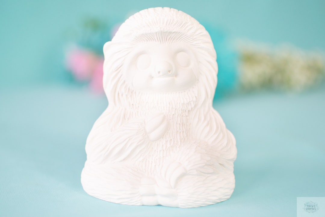 Unpainted Ceramic Sloth Figurine for DIY Garden Decor | Small Hand ...