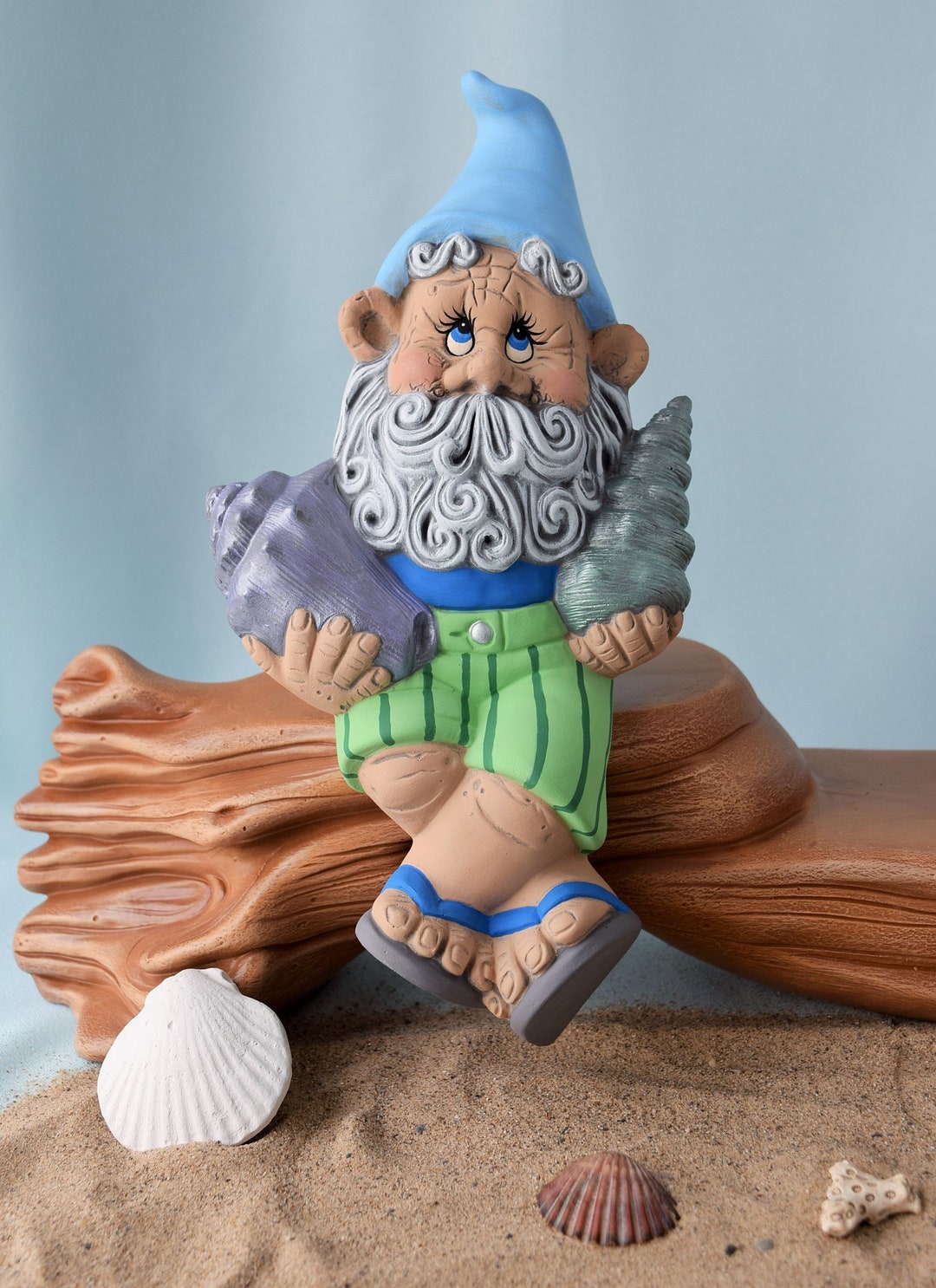 Ceramic Beach Gnome Figurine With Flip Flops - Coastal Summer Decor for ...