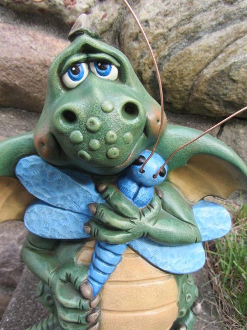 Silly Dragon holding a dragon fly | Etsy