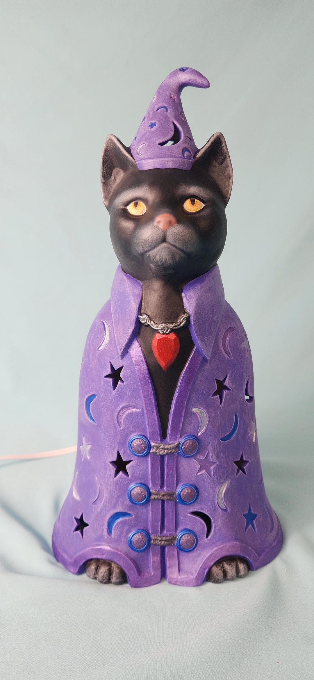 Ceramic Kitten Wizard Light-up Sculpture: Whiskers the Great Magician ...