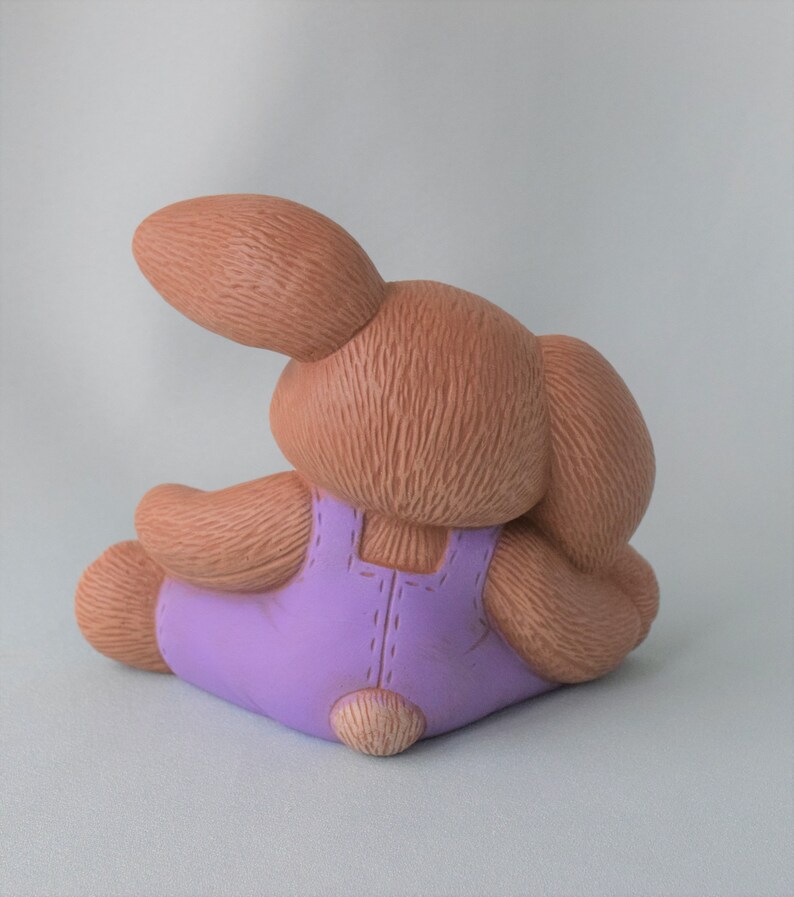 Ceramic Bunny Wearing Purple Bib Overalls Easter Bunny - Etsy India