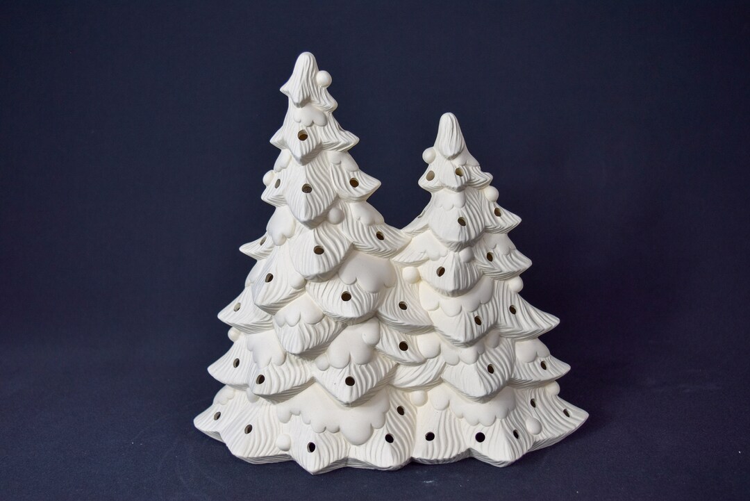 DIY Lighted Ceramic Christmas Tree Bisque - Unpainted Snowy Vintage ...