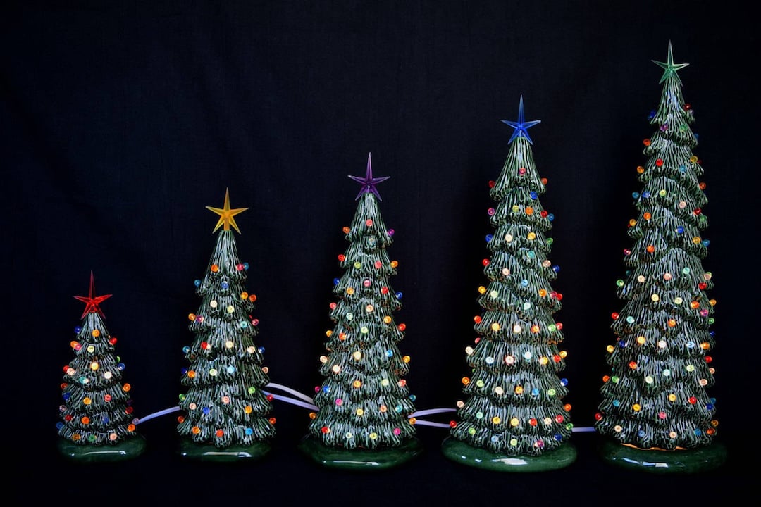 Set of Ceramic Christmas Trees - Village Trees - Holiday Centerpiece ...