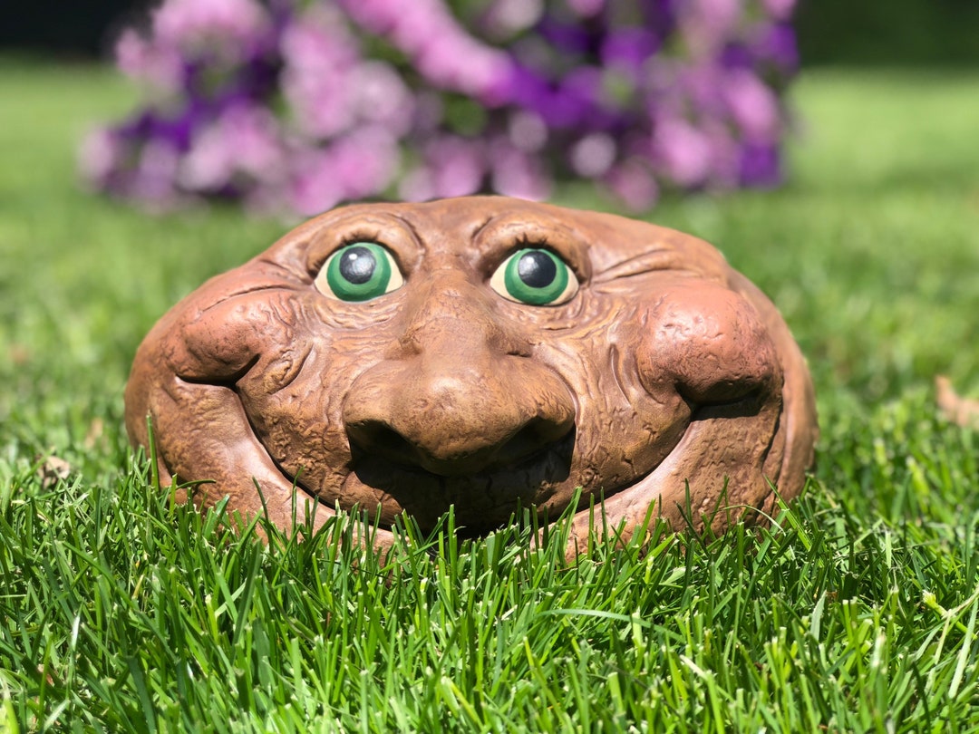 Quirky Ceramic Rock Face Garden Sculpture - Unique Yard Art With Green ...