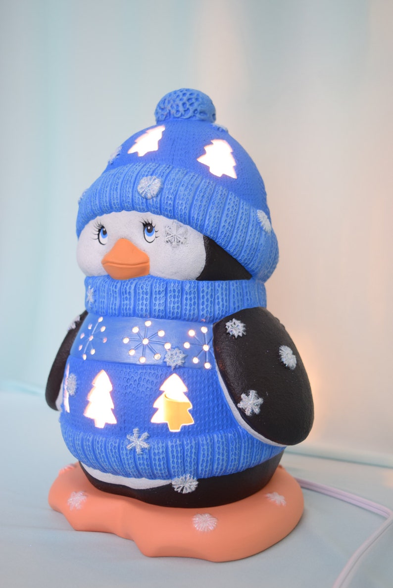 Ceramic Penguin - Lighted Penguin - Penguin Night Light in Blue Sweater ...