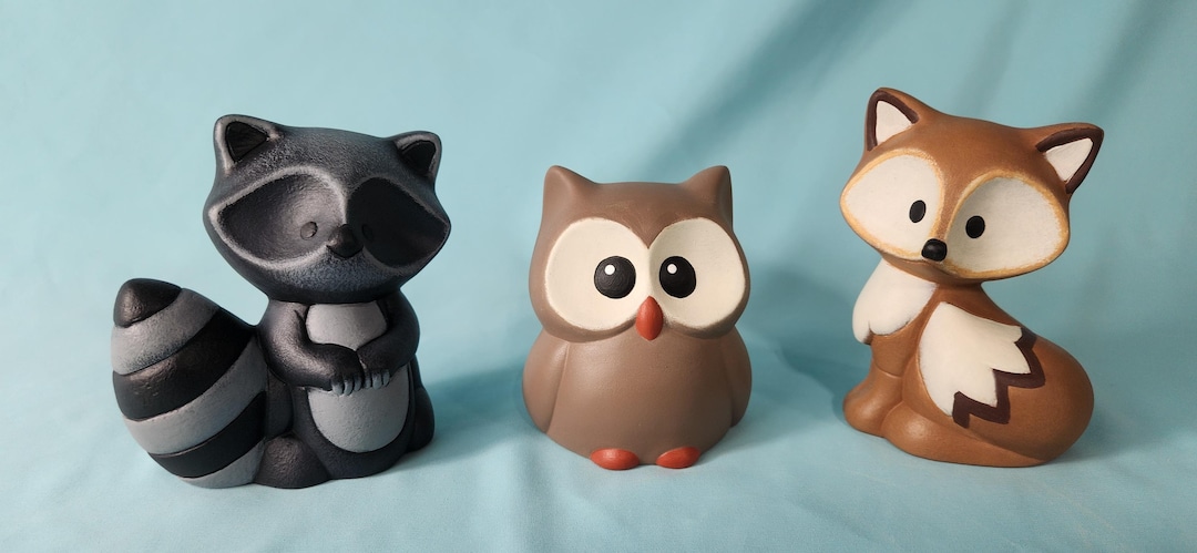 Set of Three Ceramic Woodland Animals - Baby Owl - Baby Fox - Baby ...