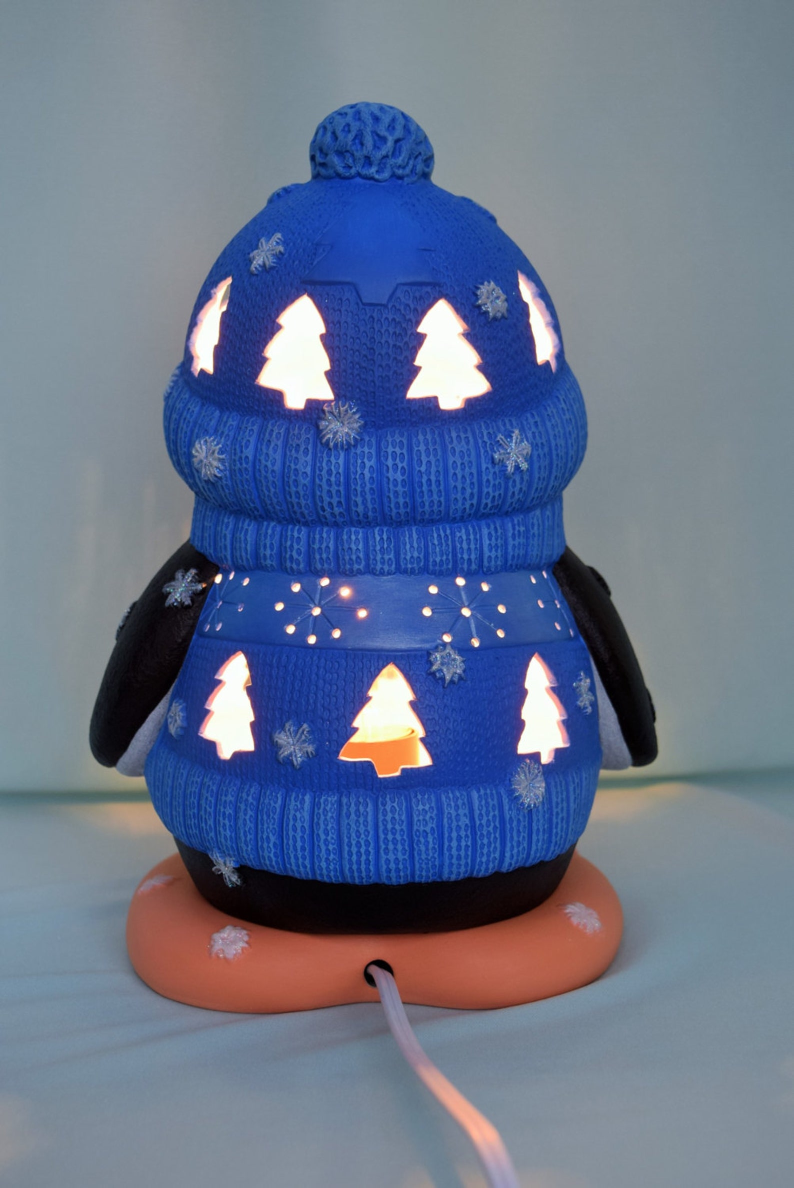 Ceramic Penguin - Lighted Penguin - Penguin Night Light in Blue Sweater ...