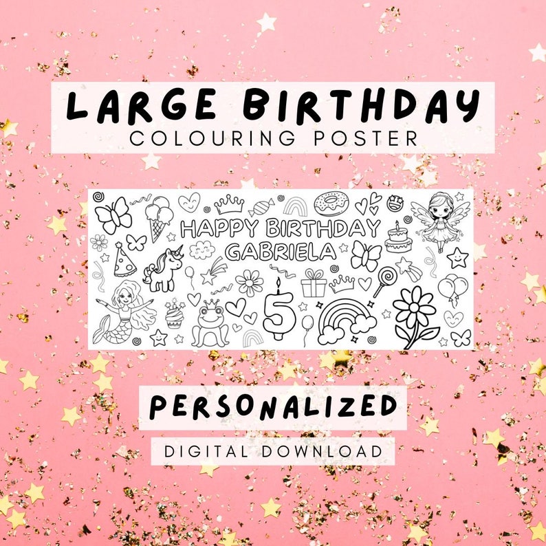 GIRLY Happy Birthday Colouring Poster Coloring Mat Banner Giant ...