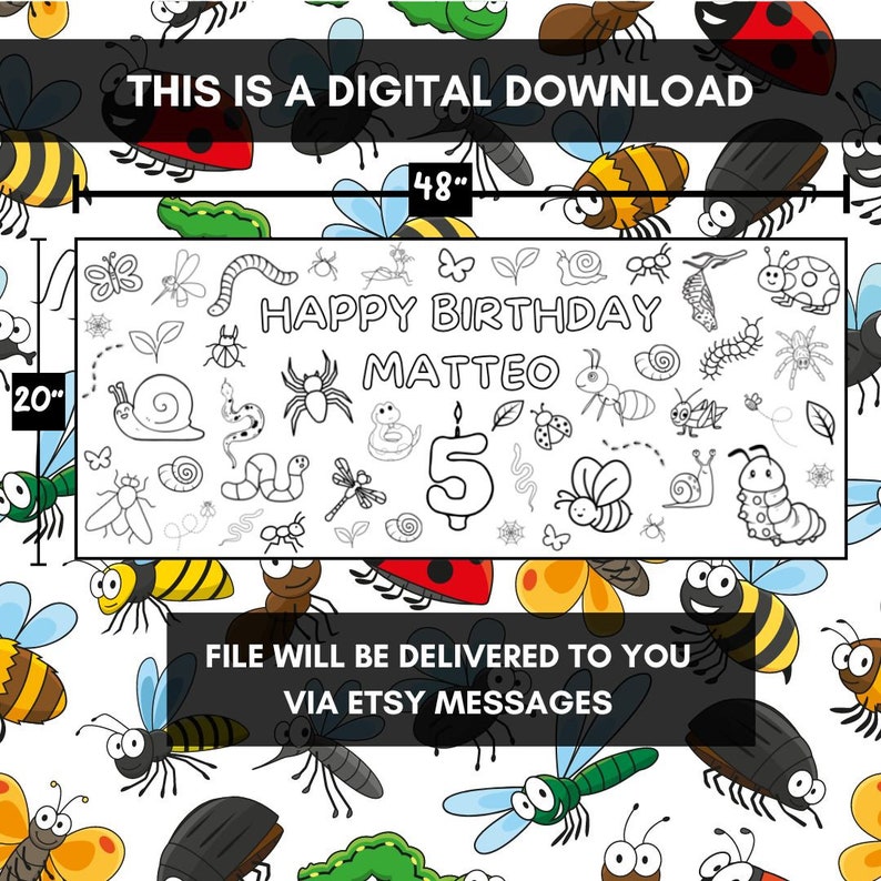 BUGS Happy Birthday Colouring Poster Coloring Mat Activity Banner Giant ...