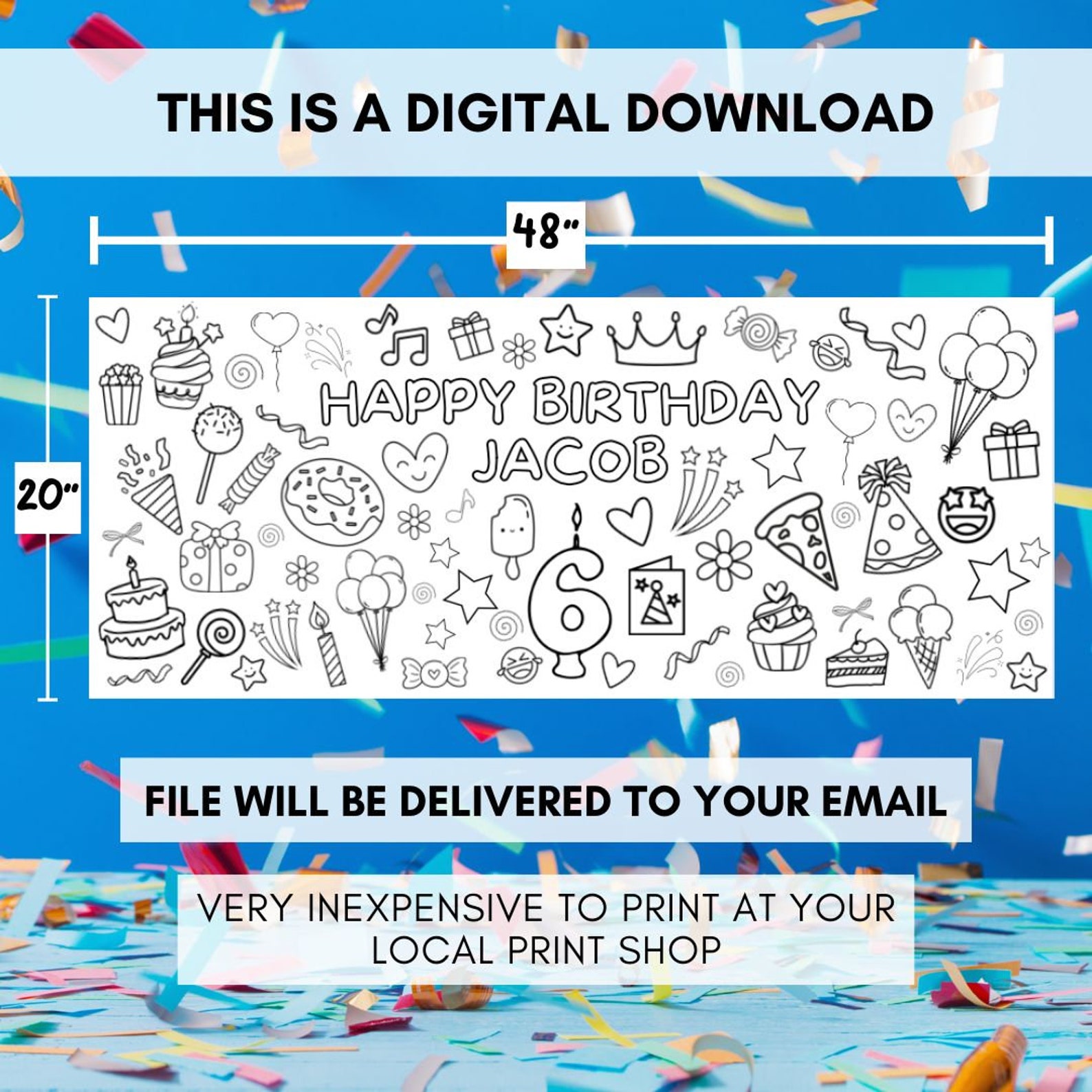 GENERAL Happy Birthday Colouring Poster Coloring Mat Activity Banner ...