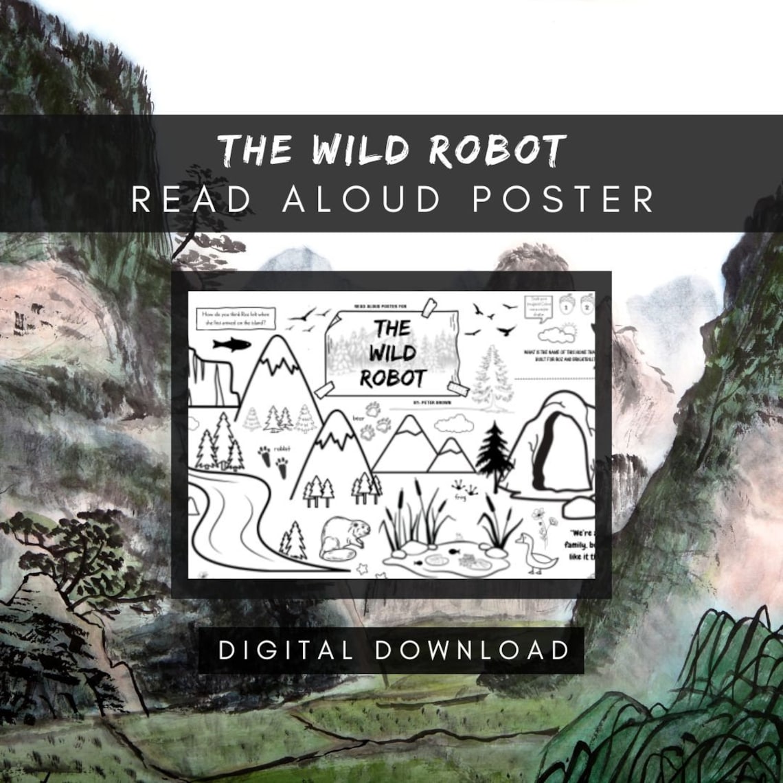 Read Aloud Poster THE WILD ROBOT Book Activity Peter Brown Digital ...