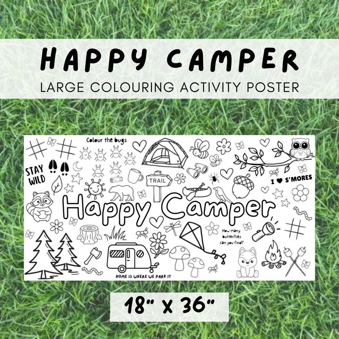 Happy Camper Camping Colouring Poster Coloring Mat Activity Banner ...