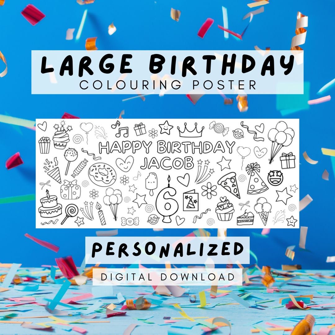 GENERAL Happy Birthday Colouring Poster Coloring Mat Activity Banner ...