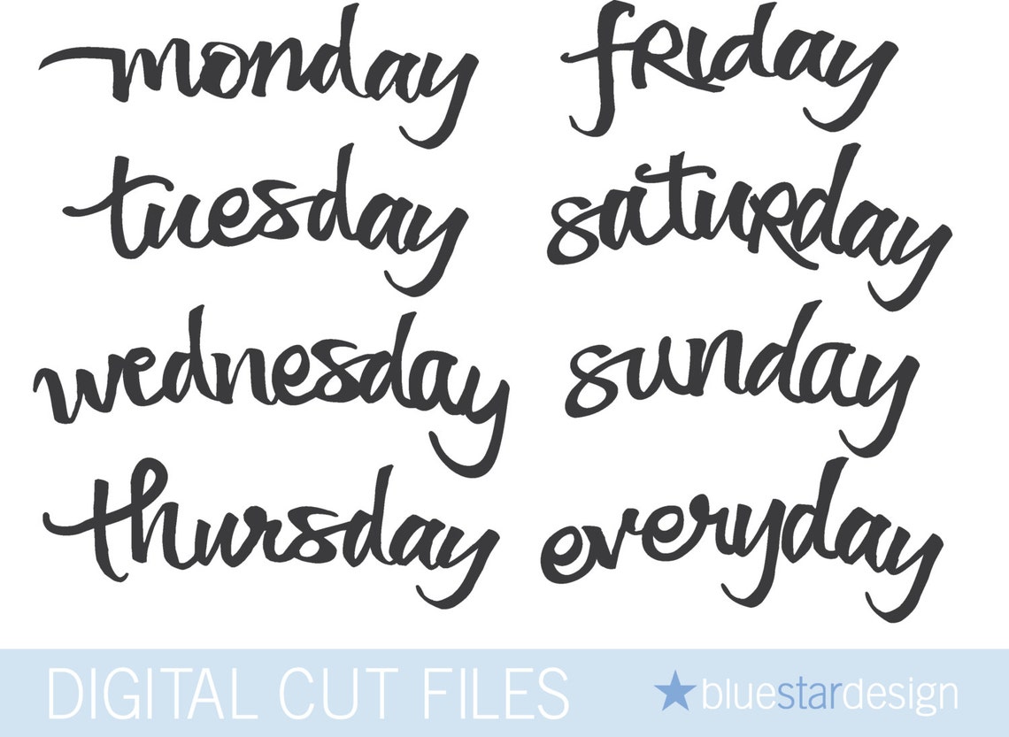 Weekday Script Digital Cut Files - Etsy