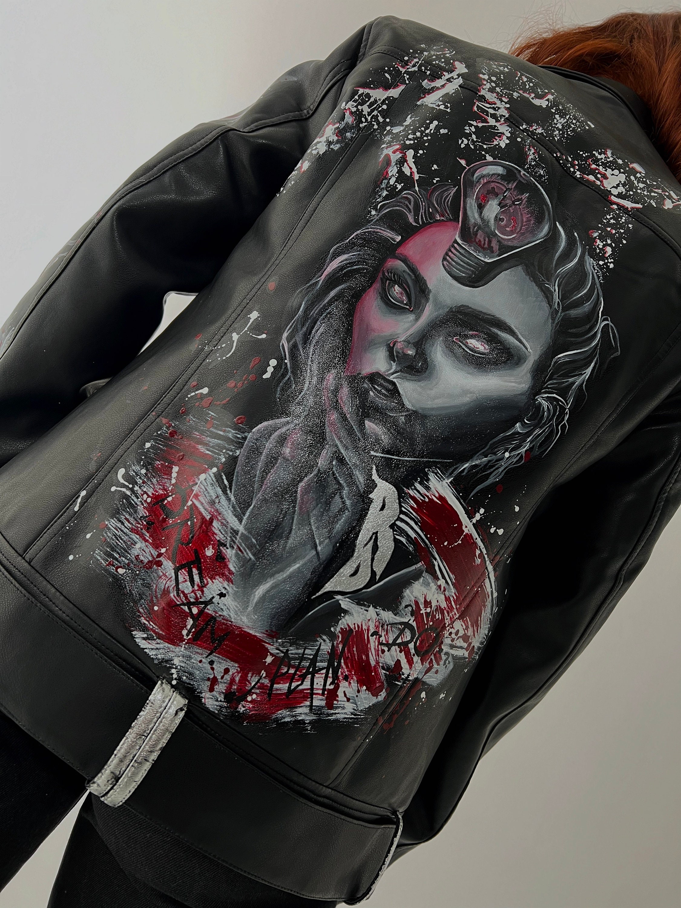 Personalized Leather Biker Jacket, Hand Painted Leather Jacket, Custom ...