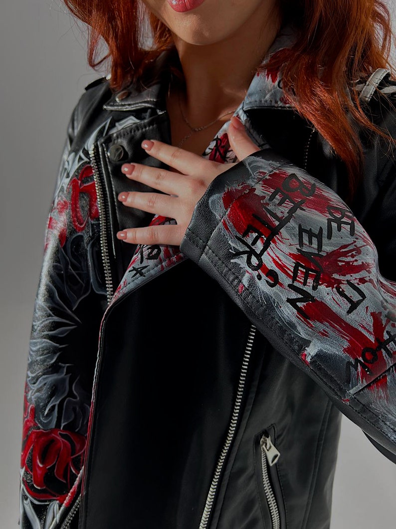 Personalized Leather Biker Jacket, Hand Painted Leather Jacket, Custom ...