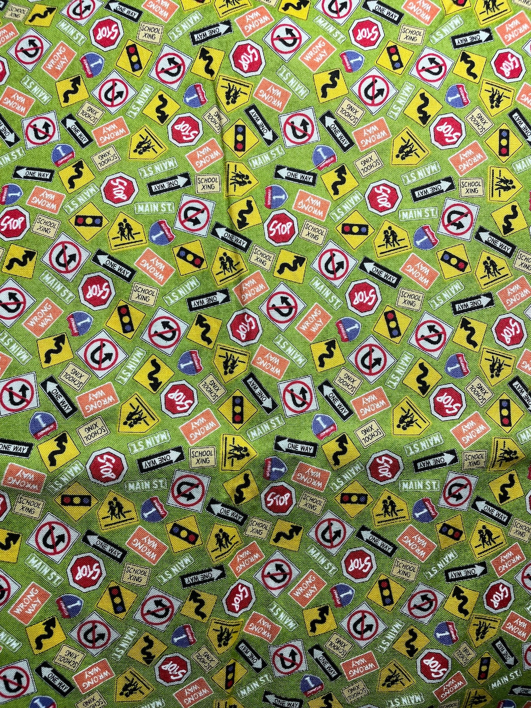 Traffic Signs Fabric With Green Background by Debbie Mumm for Jo-ann ...
