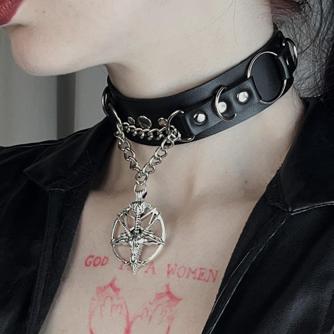 Baphomet Pentagram Faux Leather Choker: Goth Punk Collar - Etsy