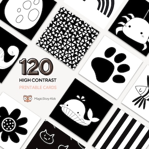 120 High Contrast Printable Cards for Babies. Sensory Black and White ...