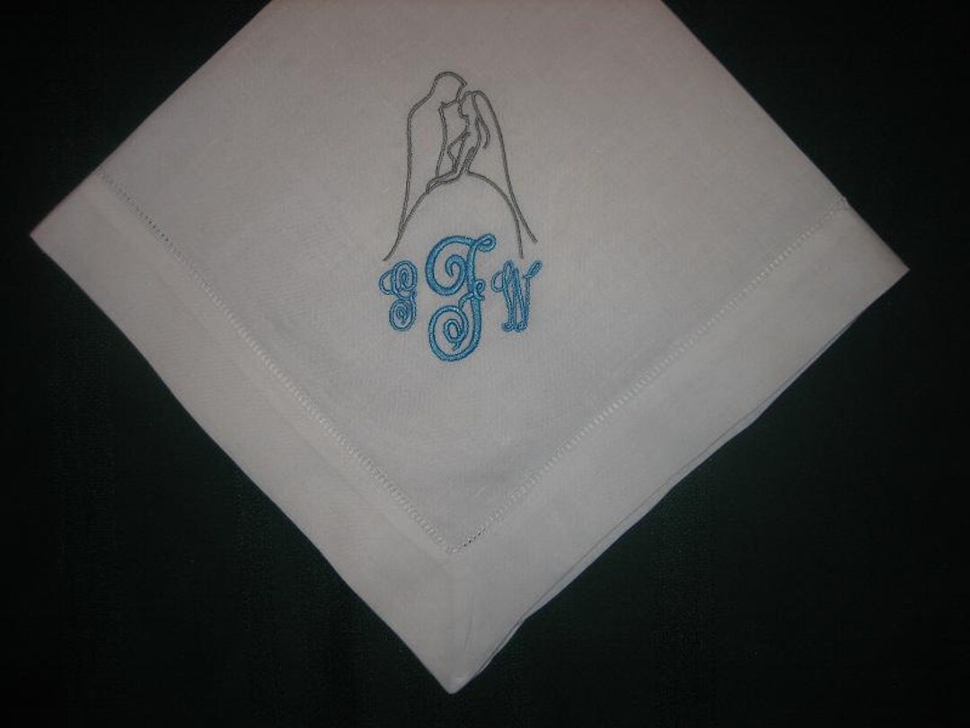 12 Linen Hemstitched Wedding Napkin With Bride and Groom, Reception ...