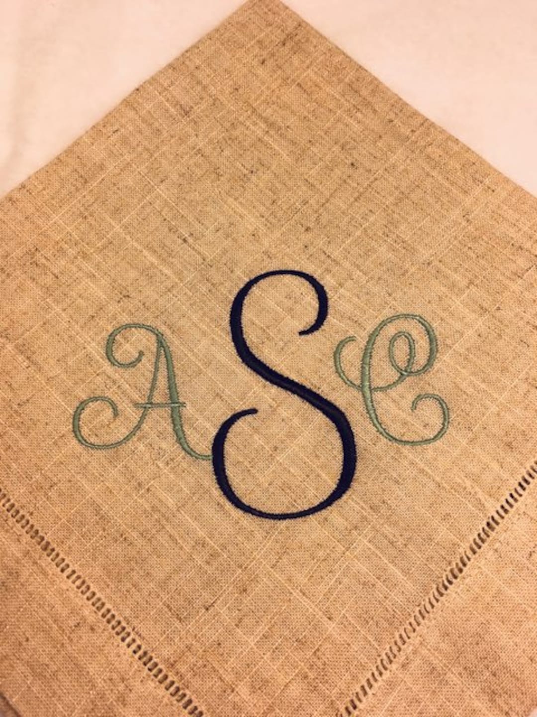 12 Rustic Linen Napkins Embroidered With Your Monogram, Natural Boho ...