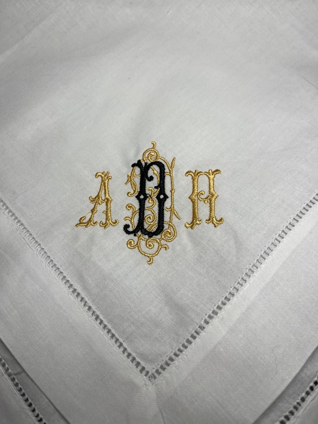 12 Personalized Linen Hemstitched Dinner Napkins, Monogrammed Linen ...