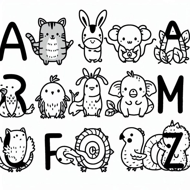 Animal Alphabet Coloring Pages 30 Printable Educational Sheets for Kids ...