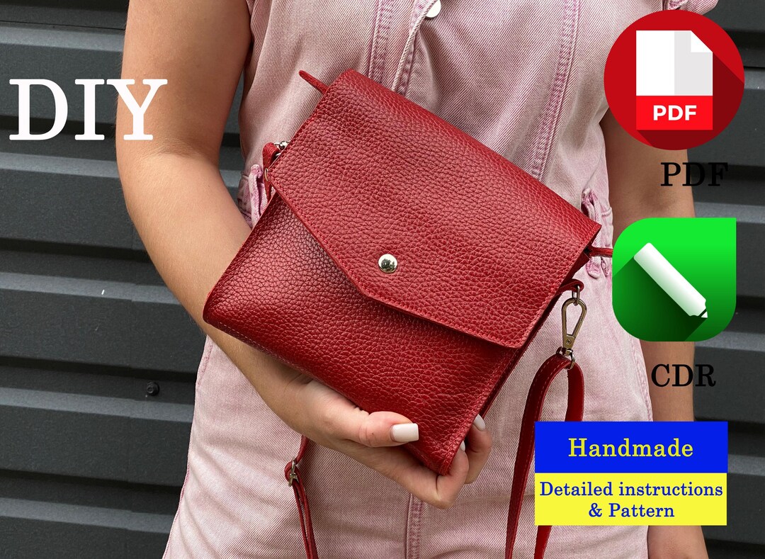 Leather PDF Pattern for Hand Seam Small Lady Bag, DIY Crossbody Travel ...