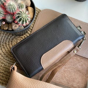 Genuine Leather Travel Women Wallet/ Full Grain Glossy Leather Beige ...