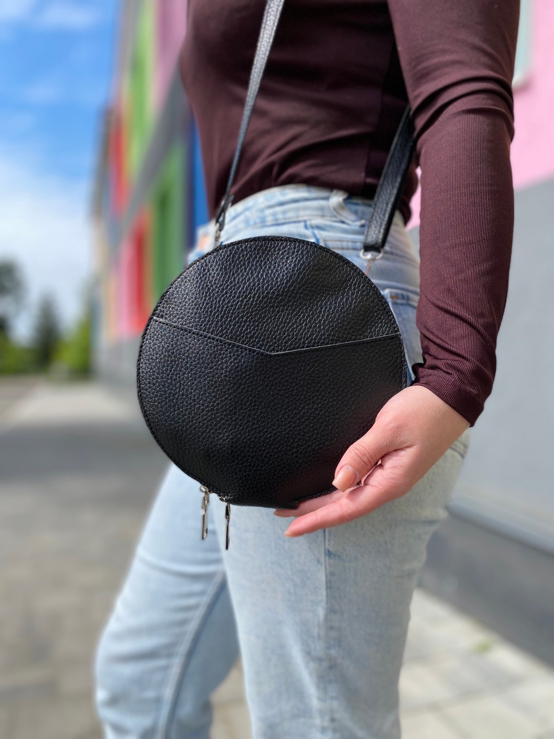 Handcrafted Leather Circle Crossbody Bag: Round Wallet Clutch - Etsy