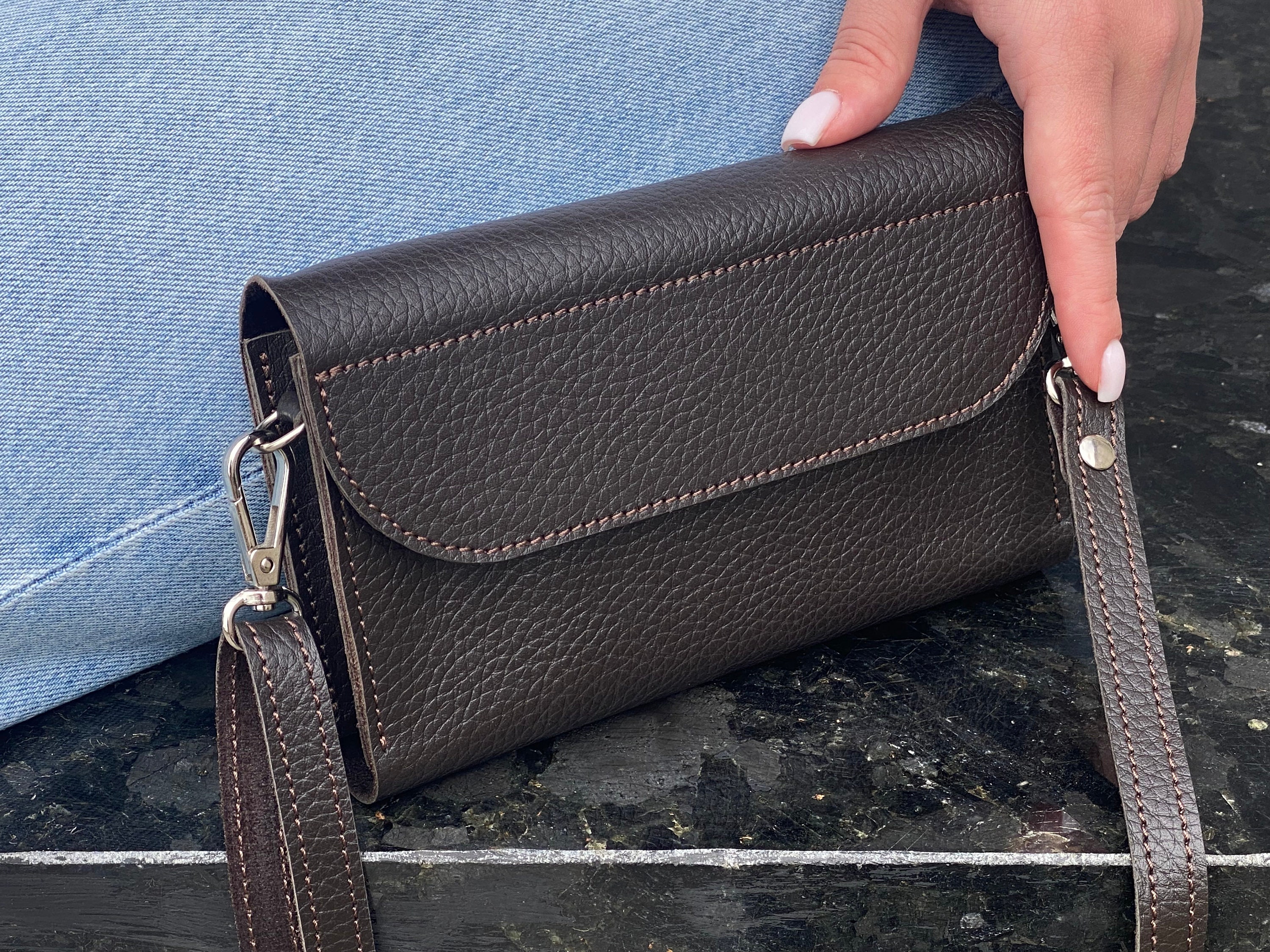 Ladies Leather Crossbody Phone Wallet/ Personalized Shoulder Bag/ Small ...
