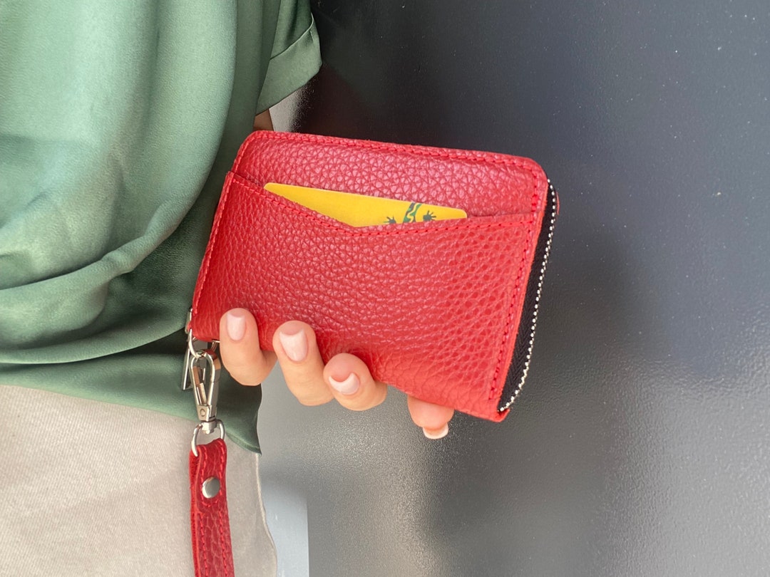 Handmade Women Leather Wallet, Personalized Mini Pocket Purse, Zip ...
