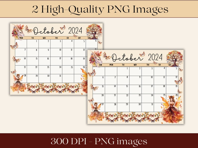 EDITABLE October 2024 Calendar Printable Wall Autumn Decor for ...
