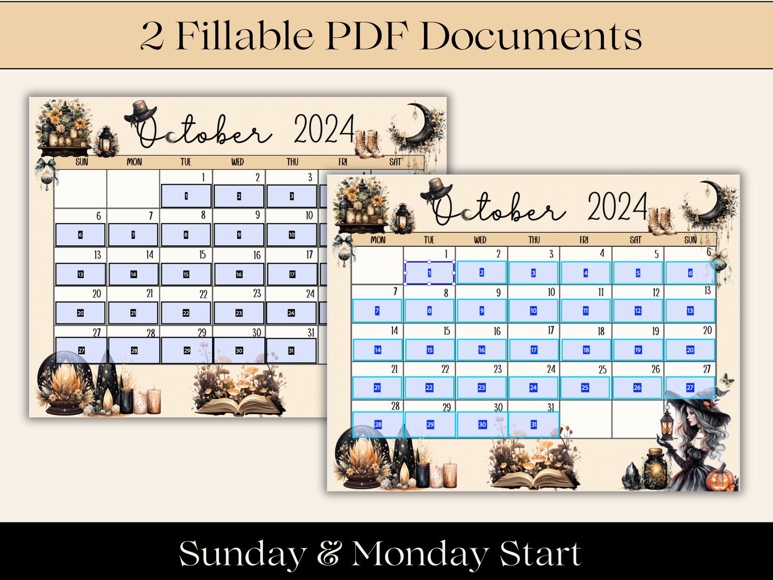 EDITABLE October 2024 Calendar Printable Wall Halloween Decor for ...