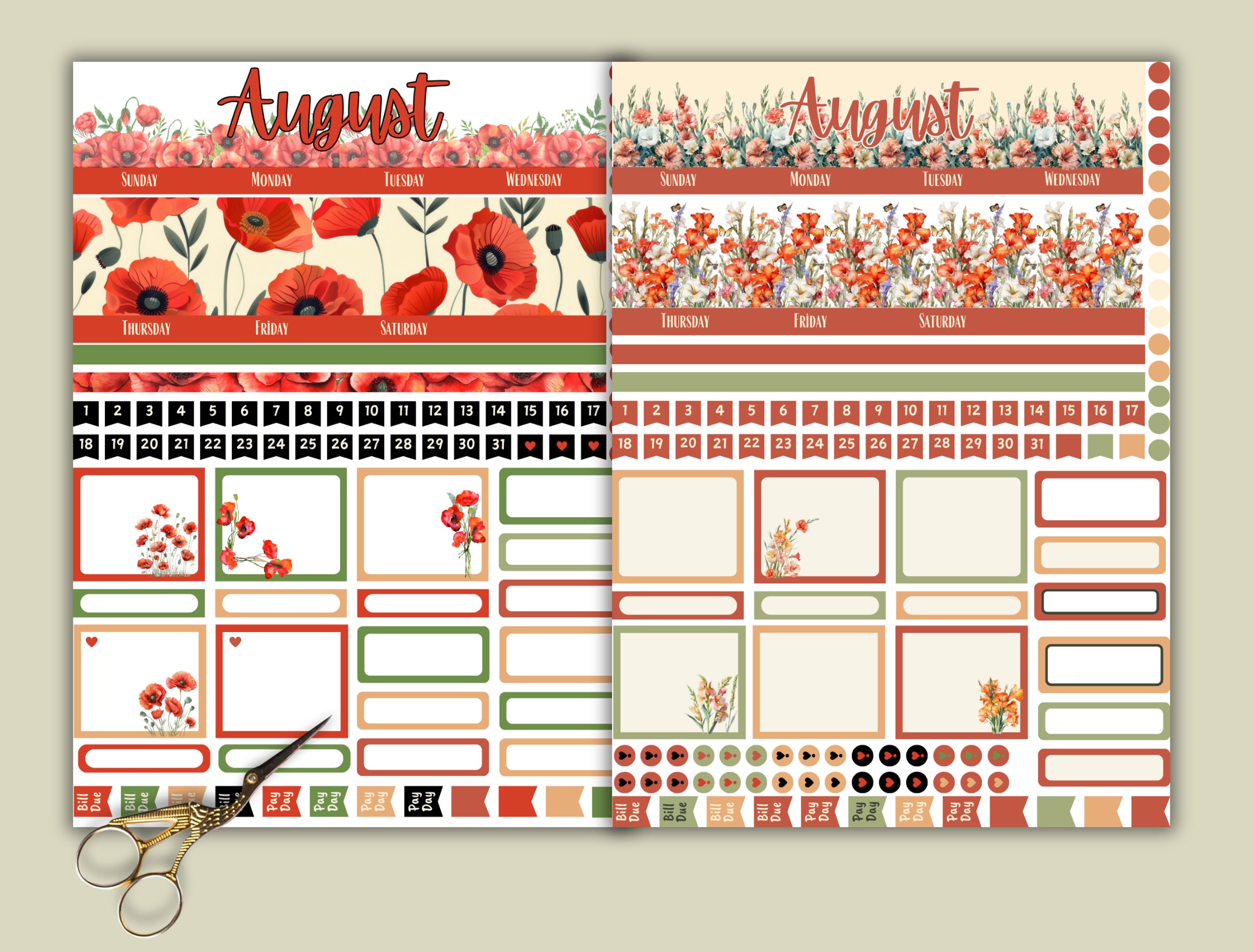 August Erin Condren Planner Sticker, Birth Flower Printable Stickers ...