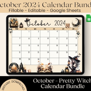 EDITABLE October 2024 Calendar Printable Wall Halloween Decor for ...