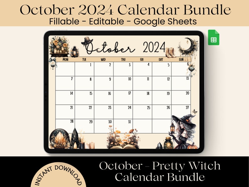 EDITABLE October 2024 Calendar Printable Wall Halloween Decor for ...