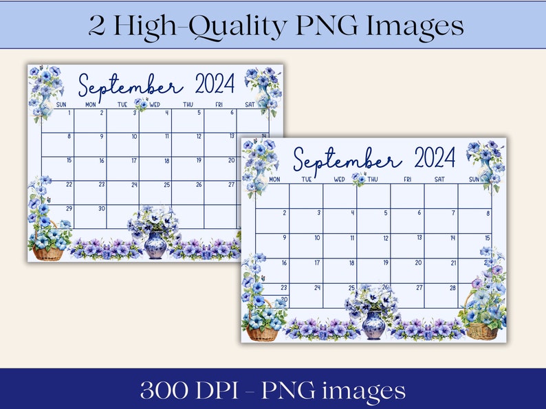September 2024 Calendar Printable Wall SEP Birth Flower Decor Classroom ...