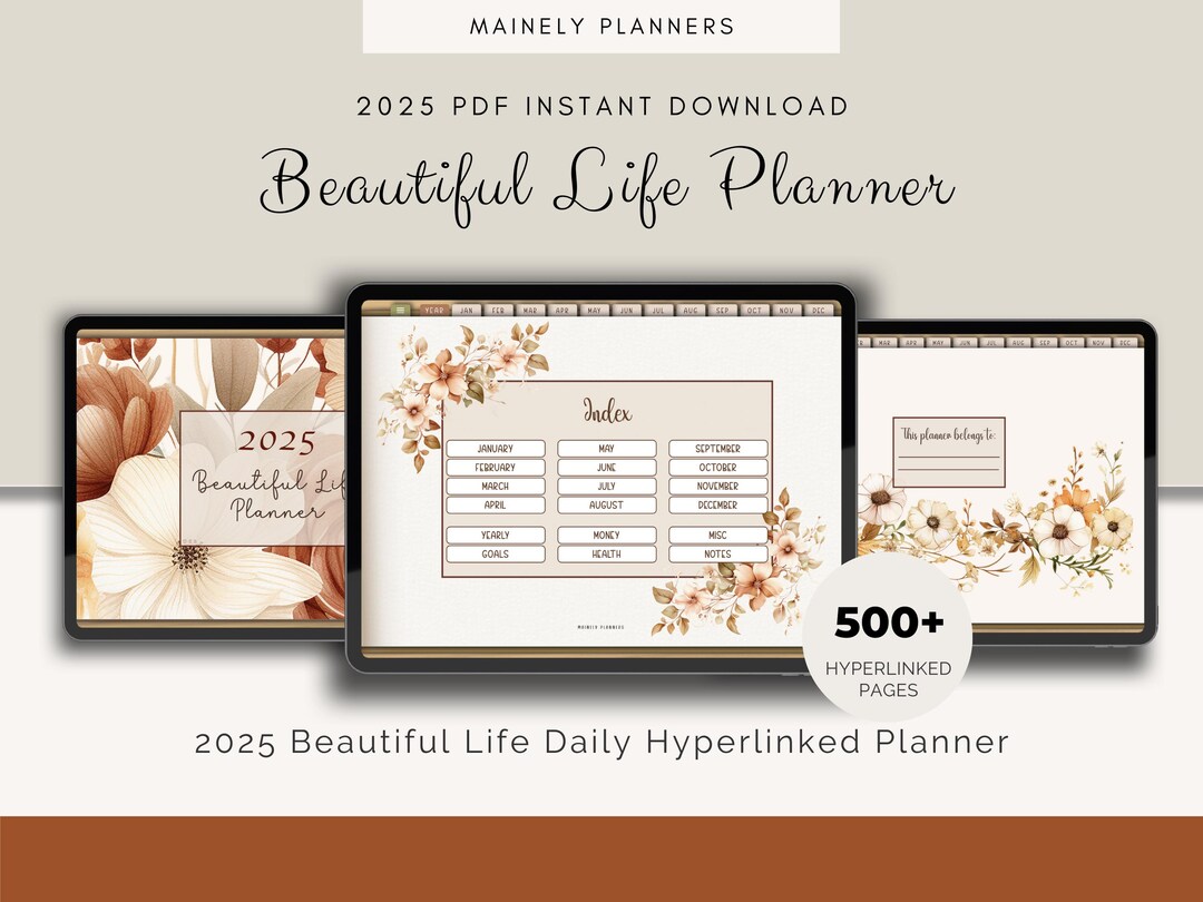 2025 Dated Digital Planner Beautiful Neutral Boho Floral Design ...