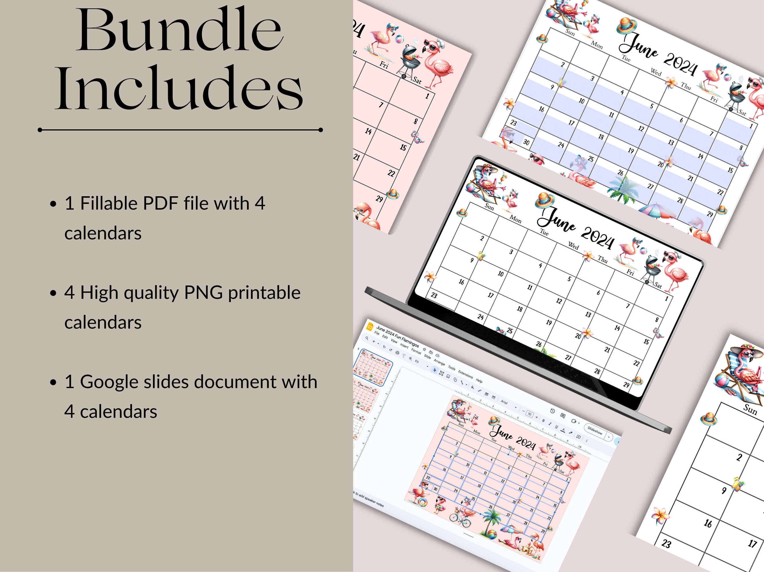 June 2024 Calendar Bundle Google Calendar Fillable Printable Wall ...