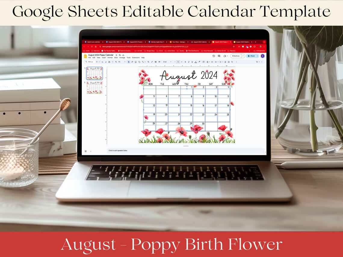 Monthly Calendar August Poppy Calendar Printable Fillable Monthly ...