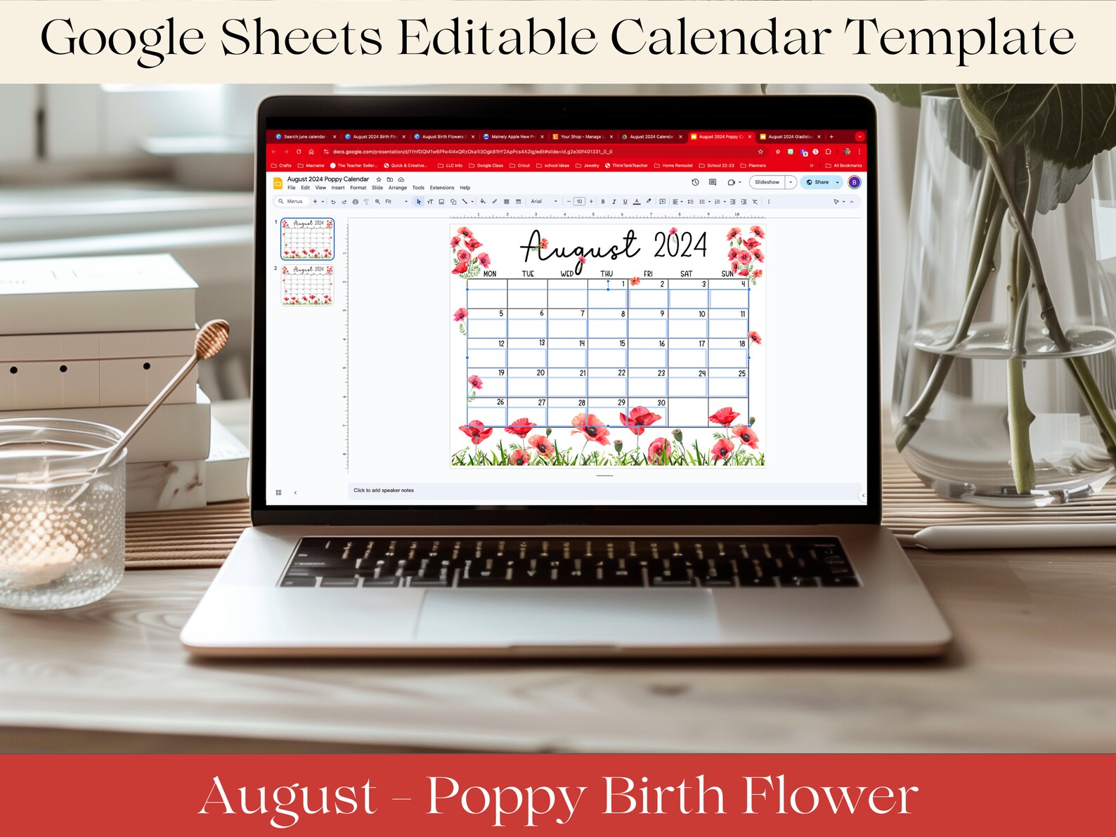 Monthly Calendar August Poppy Calendar Printable Fillable Monthly ...